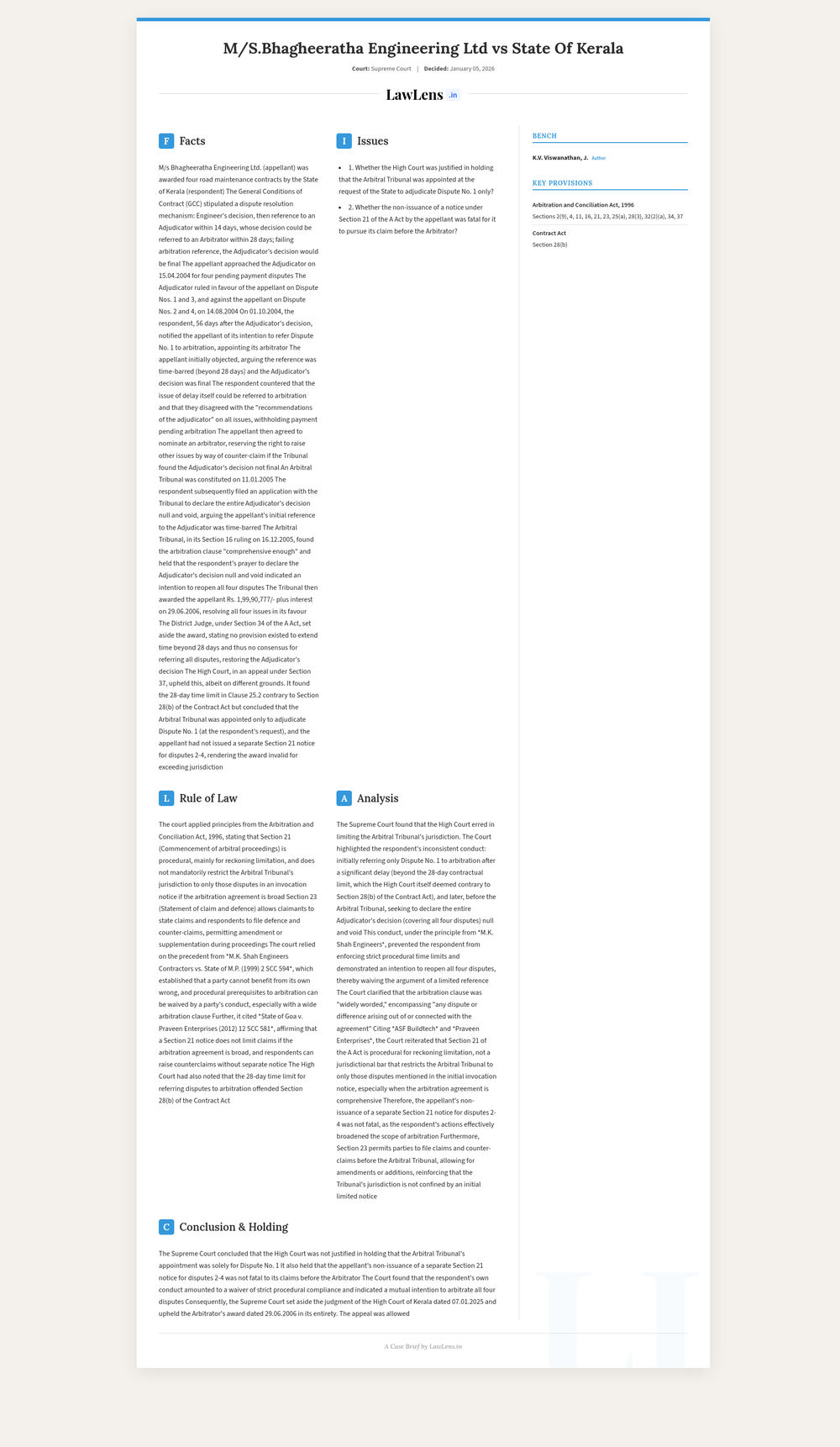 Bhagheeratha Engineering Ltd vs State of Kerala 2026 INSC 4 ...