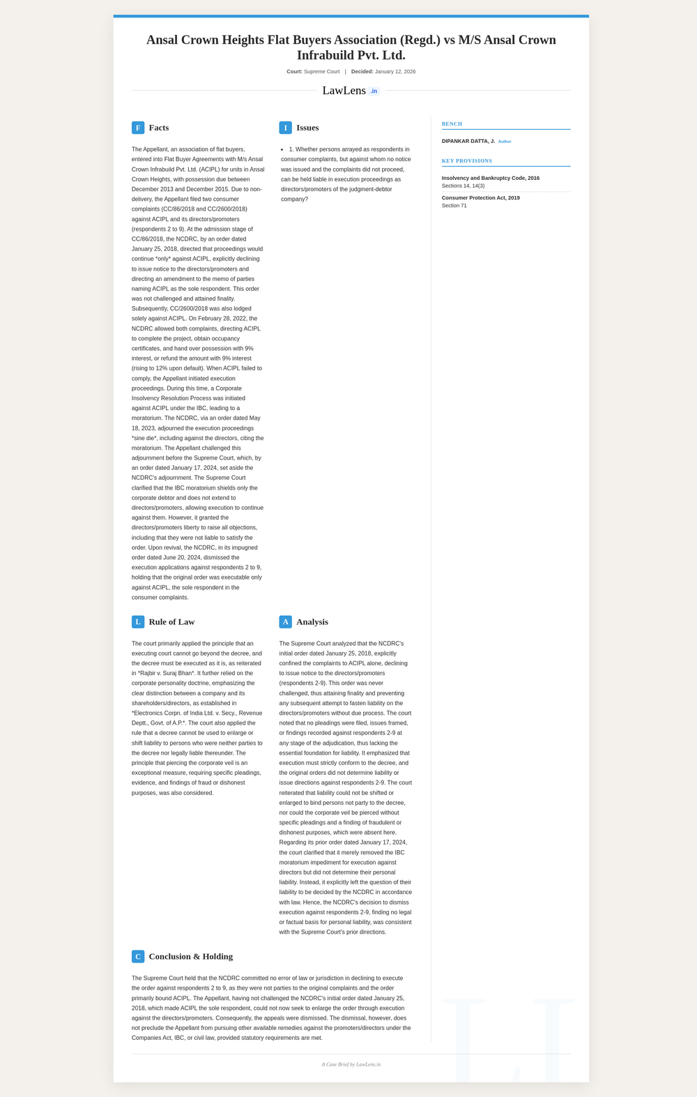 Ansal Crown Heights Flat Buyers Association v. Ansal Crown Infrabuild ...